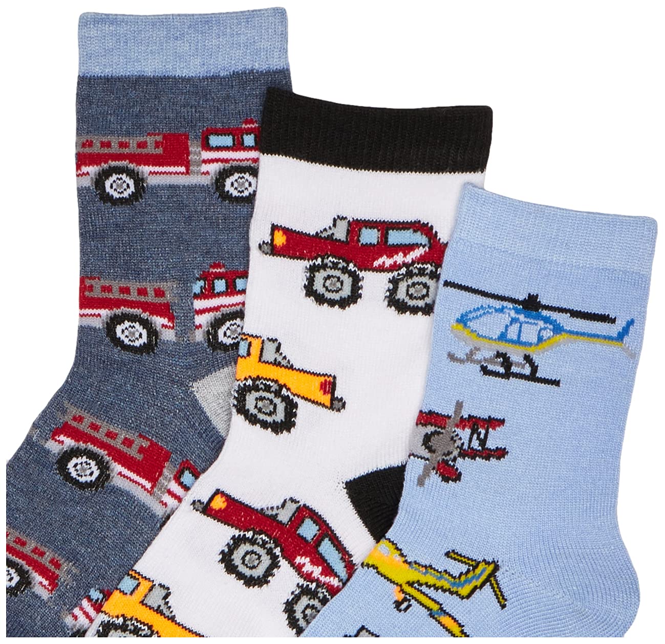 Jefferies Socks Little Boys Trains Trucks Cars Pattern Crew Socks 6 Pack, Multi, Small