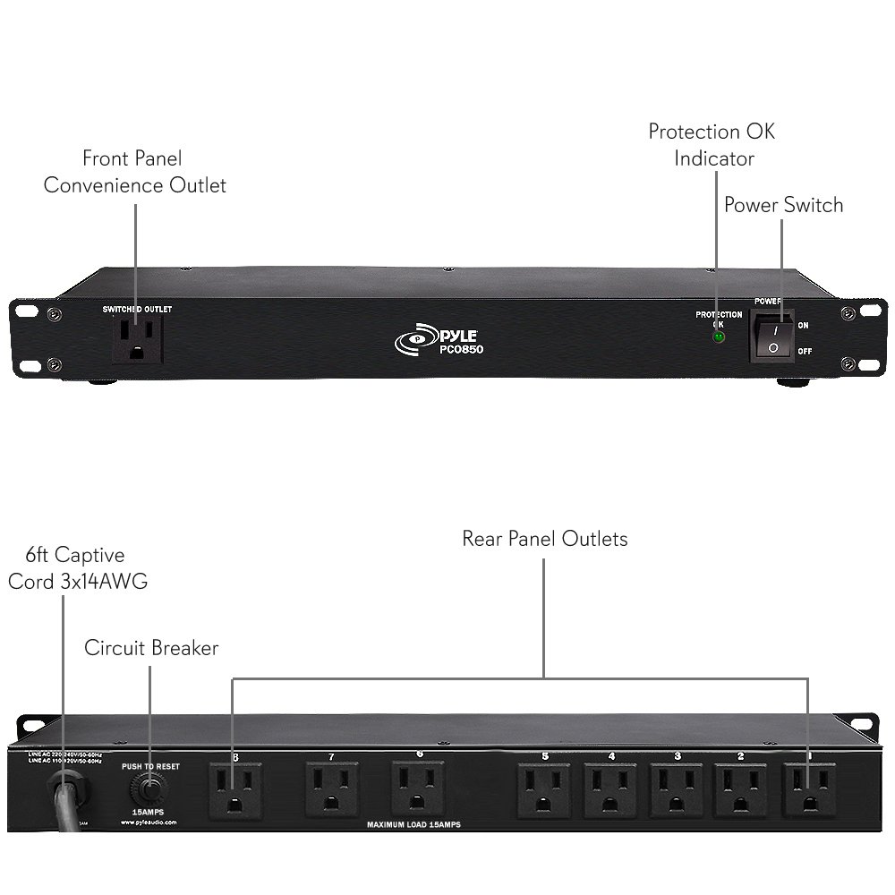 Pyle Pro Audio Rack Mount Pre-Amplifier System Bundle - Bluetooth Receiver, Power Strip Surge Protector