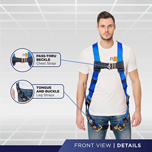 Palmer Safety Full Body Construction Harness with 5 Point Adjustment, 1D-Ring, Grommet Legs, and Fall Indicators I OSHA ANSI Roofing Tool Personal Equipment (Blue - Universal) 1D - Universal
