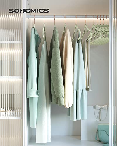 SONGMICS 30-Pack Pants Hangers and 50-Pack Clothes Hanger Bundle, Velvet Hangers with Adjustable Clips, Non-Slip, and Space-Saving, Pale Green UCRF012GR30 and UCRF021GR50