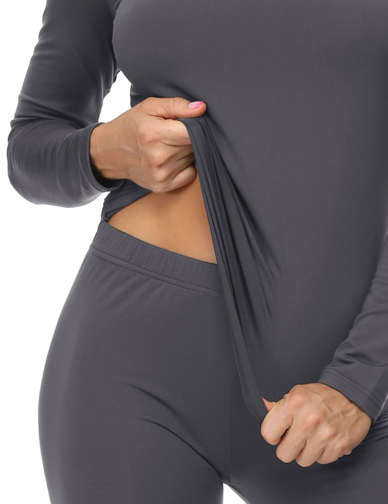 JOLLYBUYER Women's Fleece Thermal Underwear Winter Ultra-Soft Warm Long Johns Set Grey