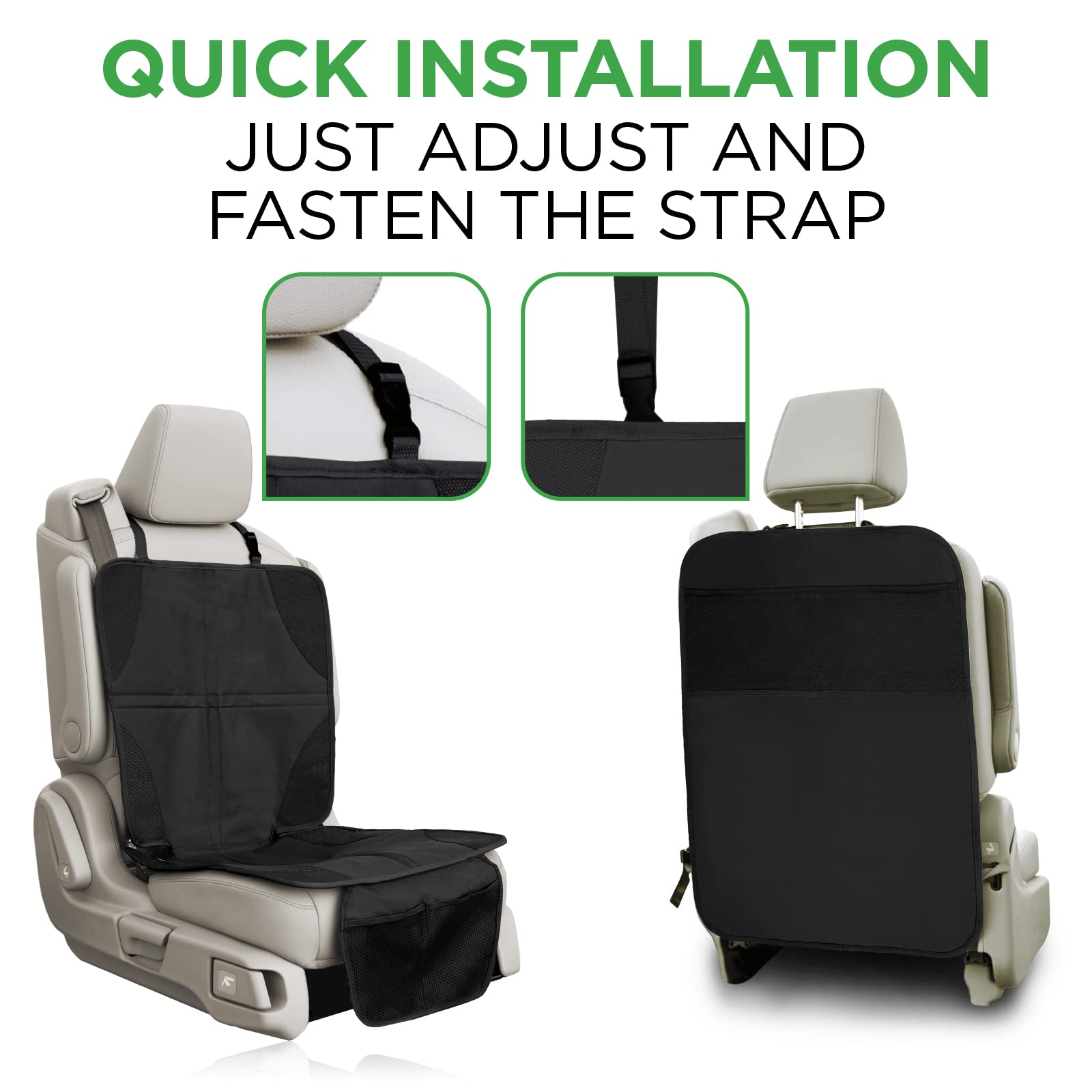 lebogner Car Seat Protector + Kick Mat Auto Seat Back Protector with 4 Organizer Pockets, Durable Quality Seat Covers + Waterproof Kick Guards to Protect Your Leather and Upholstery Seats from Damage