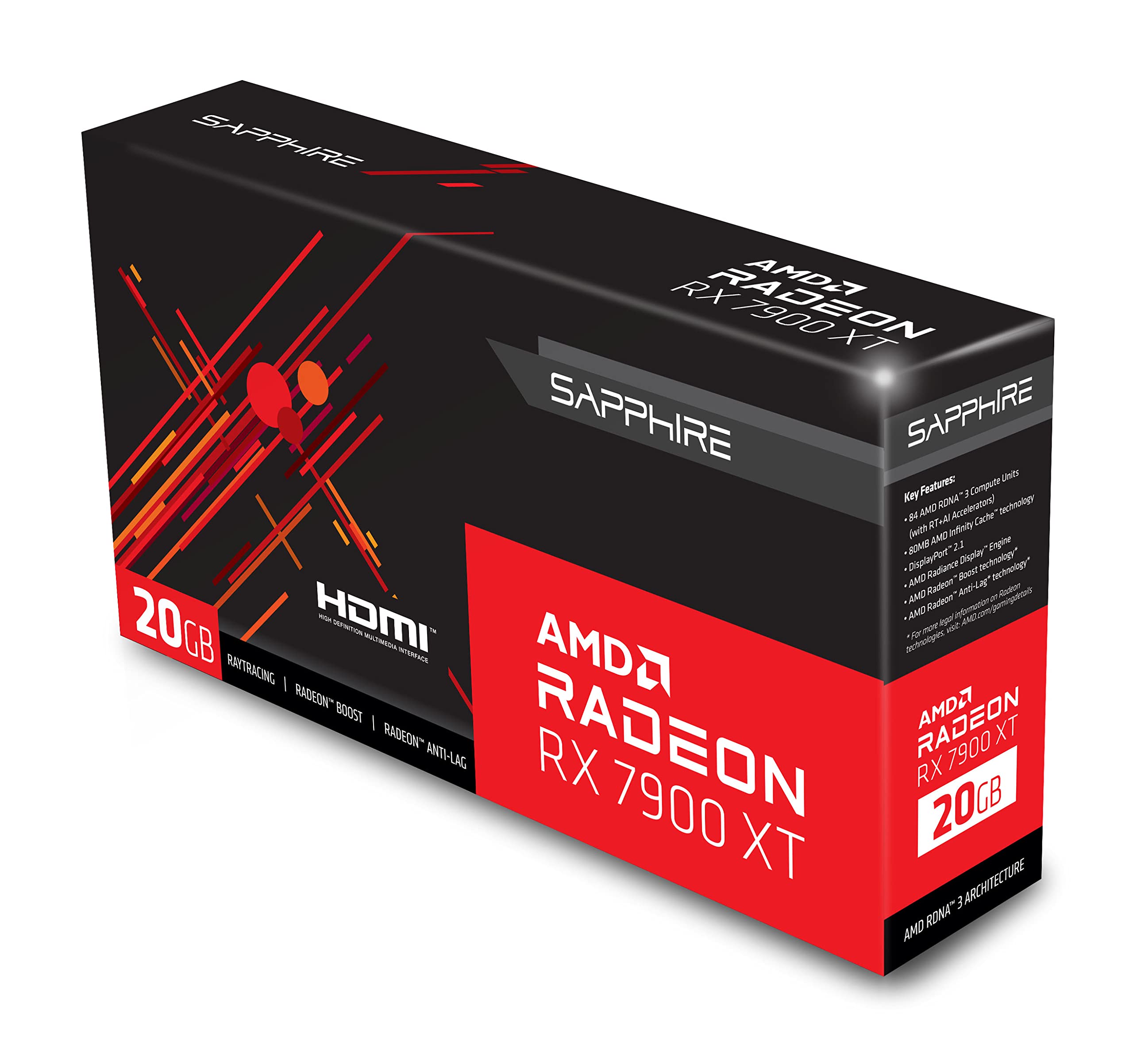 Sapphire 21323-01-20G AMD Radeon RX 7900 XT Gaming Graphics Card with 20GB GDDR6, AMD RDNA 3, Black