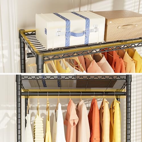 Ulif H2 Heavy Duty Clothes Rack, Freestanding 4 Tiers Garment Rack for Hanging Clothes with Shelves and Hangers, Closet Organizers and Storage Metal Closet Wardrobe System, Max Load 500 LBS, Black