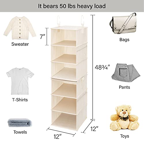 StorageWorks 6-Shelf Hanging Closet Organizers, Two 3-Shelf Separable Closet Hanging Shelves, 12" D x 12" W x 48 3β4" H, Mixing of Beige, White & Ivory