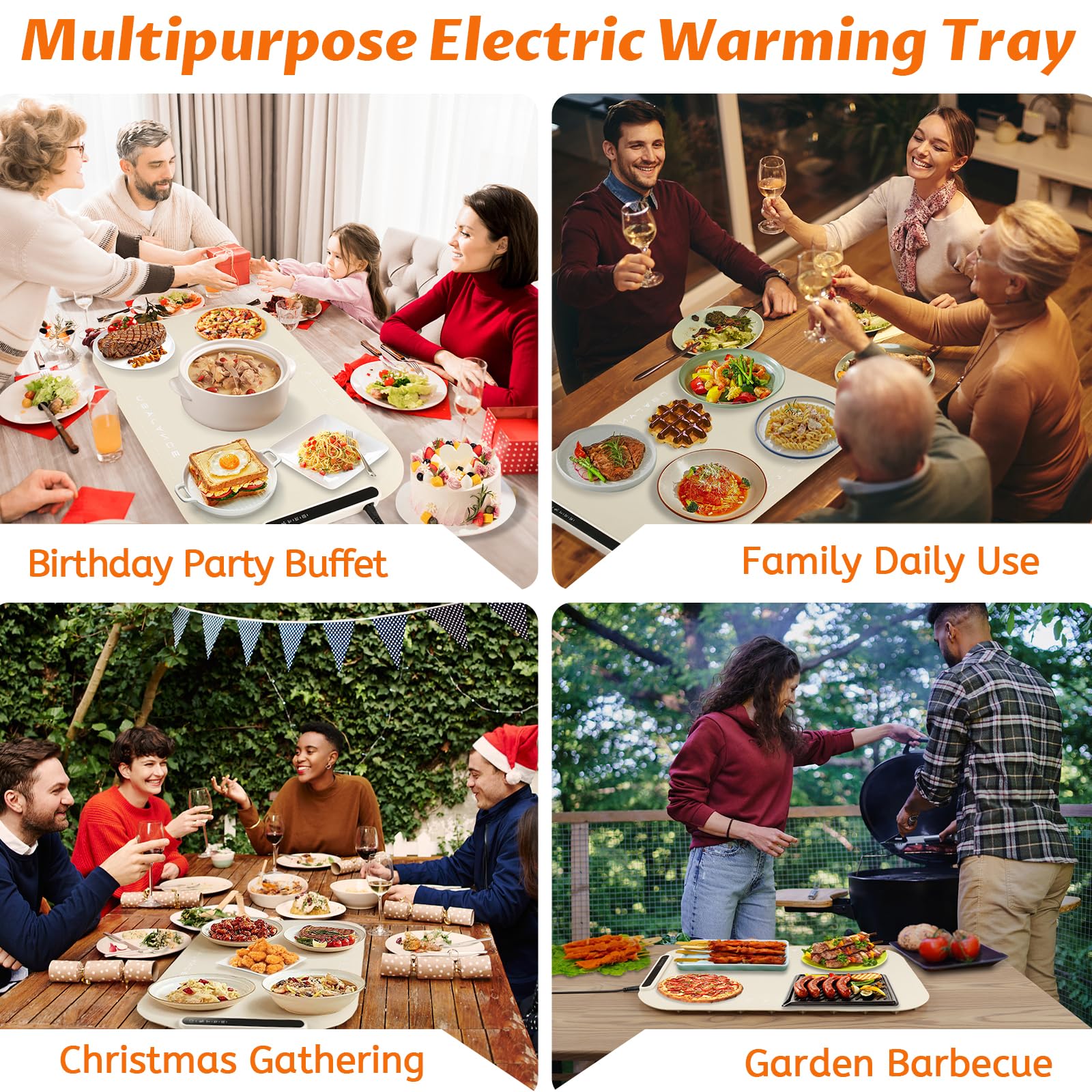 UBALANCE Electric Warming Tray Food Warmer Mat, Full Surface Silicone Heating Pad, 3 Adjustable Temperature Foldable Portable Hot Plate for Buffets Party Daily Use Gathering Catering (Beige)