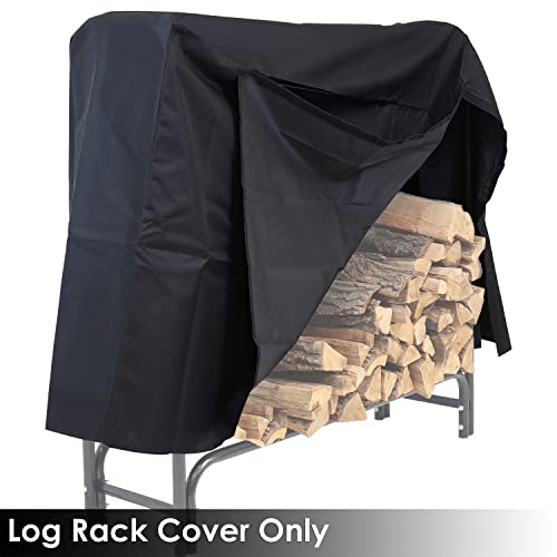 Sunnydaze 4-Foot Firewood Log Rack Cover - Heavy-Duty Weather-Resistant PVC Construction - Black