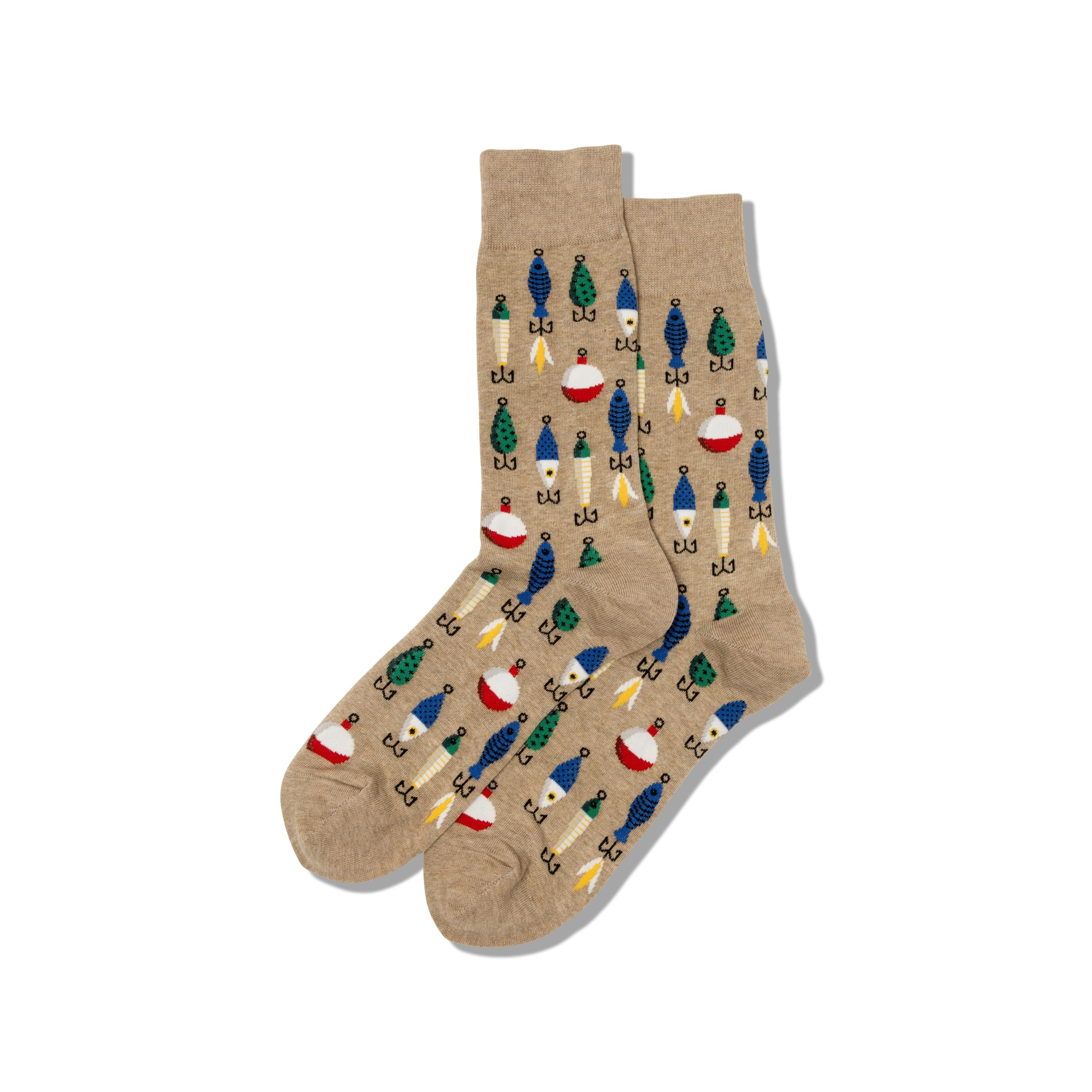 Hot Sox Men's Fun Outdoors Crew Socks-1 Pair Pack-Cool & Funny Gifts, Fishing Lures (Hemp), Shoe Size: 6-12