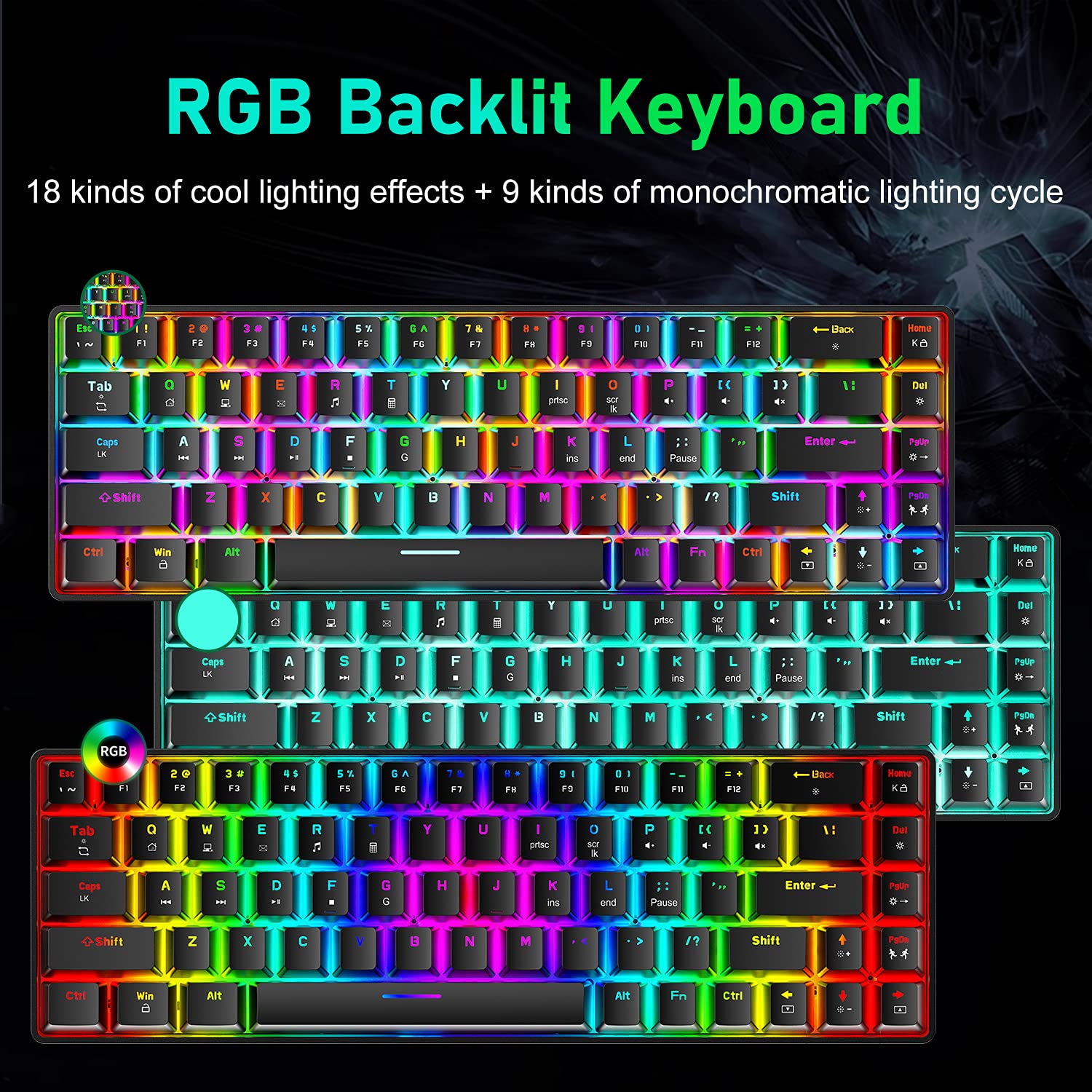 LexonElec 60% Wired Gaming Keyboard, RGB Backlit Ultra-Compact Mechanical Keyboard, Blue Switch Waterproof Compact 68 Keys Keyboard for Typist Laptop PC Mac Gamer(Purple)