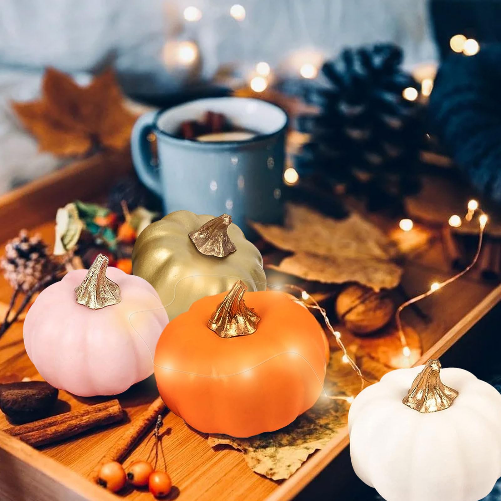 Lebsitey 16Pcs Gold Artificial Pumpkins, Fall Artificial Pumpkins Fake Pumpkins for Halloween Fall Thanksgiving Decorating Displaying (Gold)
