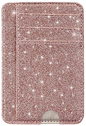 HOTCOOL Card Holder Wallet Front Pocket Minimalist Leather With RFID Blocking Wallet for Men & Women, Glitter Rose