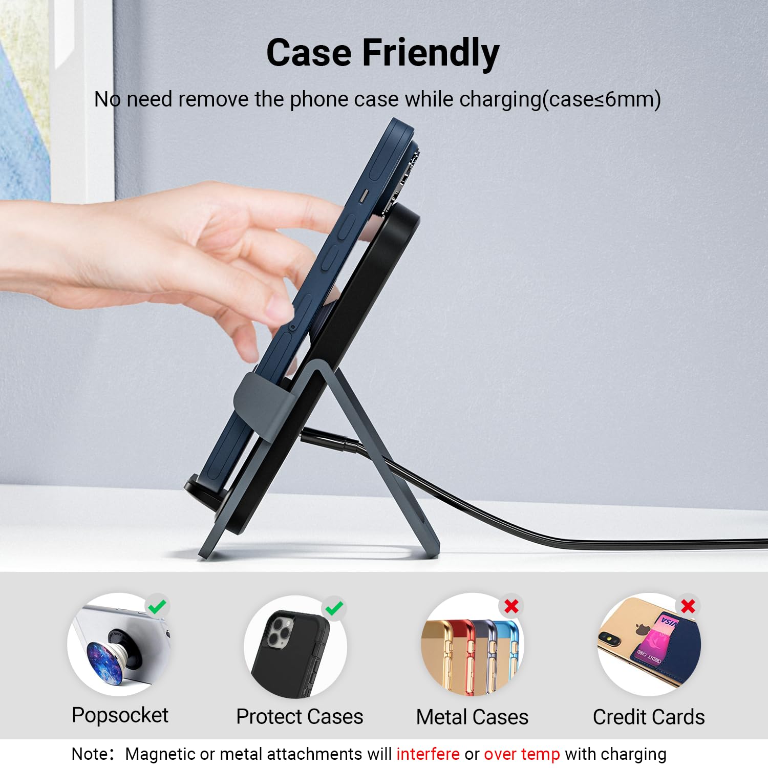 KPON Wireless Charging Stand,15W Fast Wireless Phone Charger for Thick Cases,Compatible with iPhone 15 14 13 12 11Pro Max/XR/XS Max/XS/X/8/8Plus Galaxy S22/S21/S9/S8(with QC Adapter)