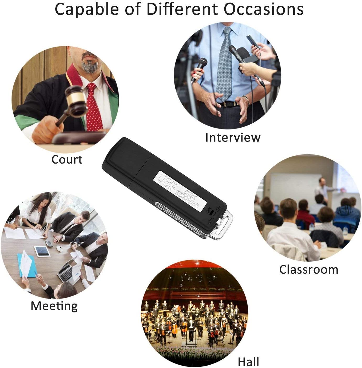 Super Big Capacity USB Mini Digital Voice Recorder with 16GB Flash Drive- Best for Meetings, Presentations, Taking Notes- Mac/Windows- Pro Memory Stick- Pocket Dictaphone- One ON/Off Button.