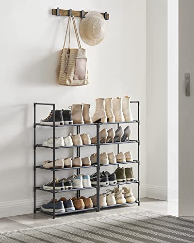 SONGMICS Shoe Rack, 10 Tier Shoe Shelf, Shoe Storage Organizer, Space-Saving, 11 x 17.7 x 68.1 Inches, Metal Frame, Non-Woven Fabric Shelves, for Entryway, Bedroom, Grey ULSH010G01