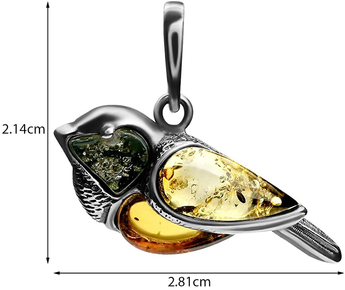Ian and Valeri Co. Multicolor Amber Sterling Silver Small Sparrow Bird Pendant