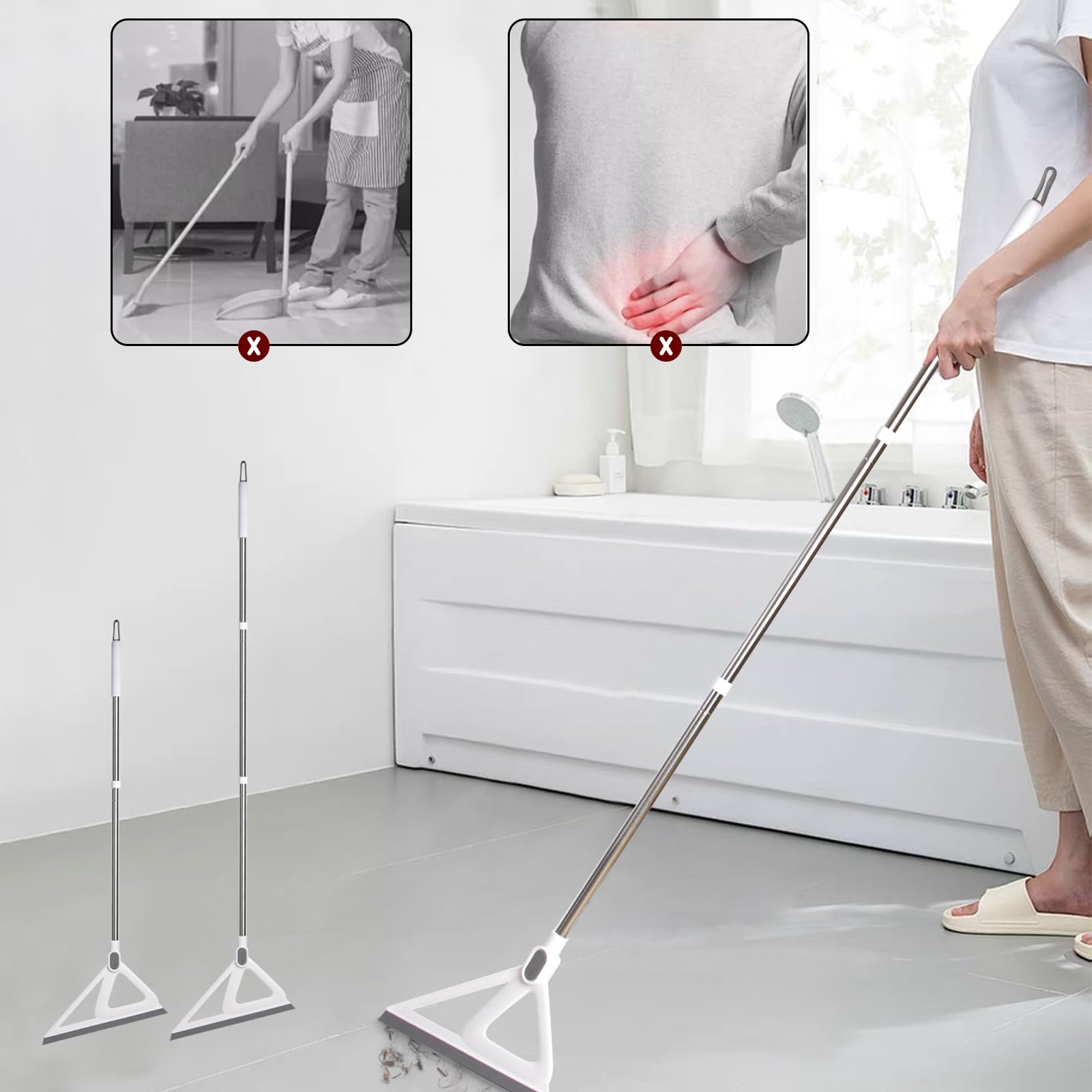 XXFLOWER Multifunction Silicone Broom,Squeegee Broom Sweeping Water and Pet Hair,Rubber Magic Broom Sweeper for Floor Bathroom Kitchen Shower,Rugs,Glass Windows(White)