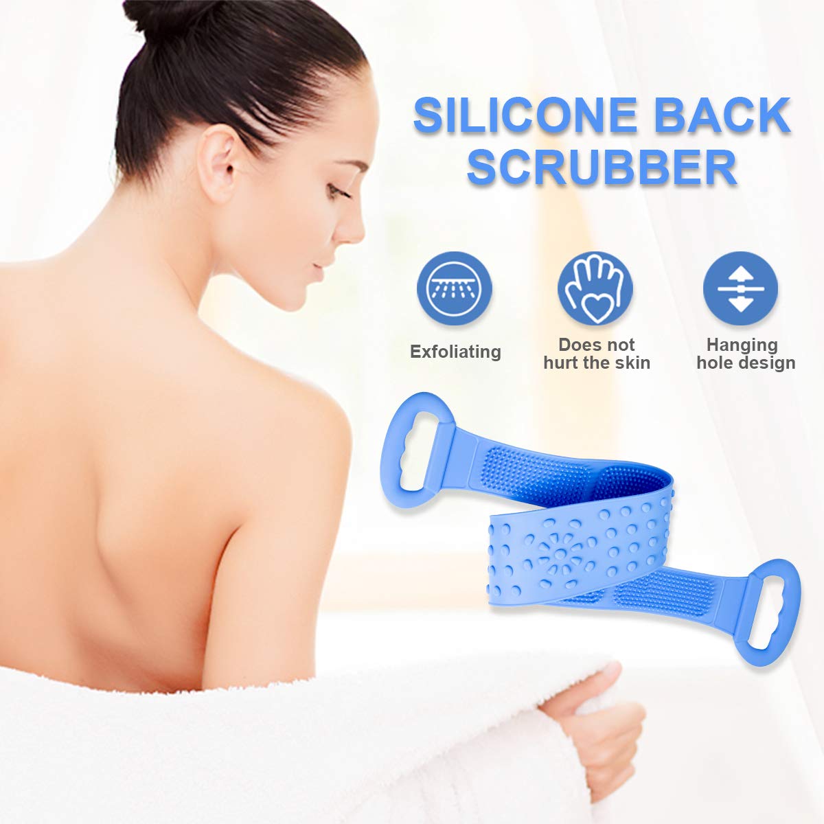 Silicone Bath Body Scrubber Brush 31.5 Inch Long Silicone Back Shower Scrubber Brush, Lathers Well, Exfoliating Body Brush Back Washer, Comfortable Massage Bathing Washer Cleaner