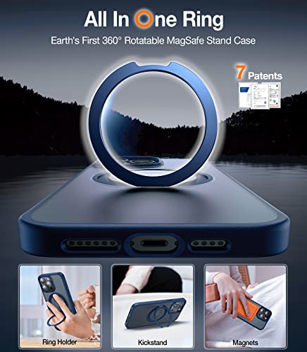 TORRAS 360° Rotatable Ring for iPhone 14 Pro Max Phone Case [Compatible with Magsafe] with Stand, Magnetic Ring Holder Military Grade Shockproof Translucent Back Slim UPRO Ostand Pro, Blue