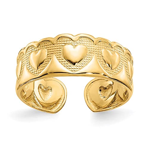 IceCarats 14K Yellow Gold Heart Love Adjustable Toe Ring Open Midi Band Summer Beach Jewelry