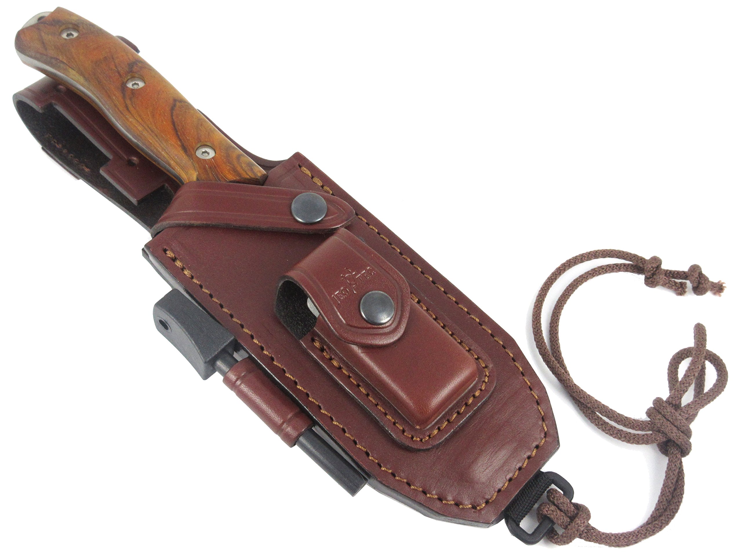 JEO-TEC Nº7 Bushcraft Survival Hunting Tactical Knife - BOHLER N690C Stainless Steel, Multi-positioned Leather Sheath, Sharpener Stone & Firesteel Included - Handmade