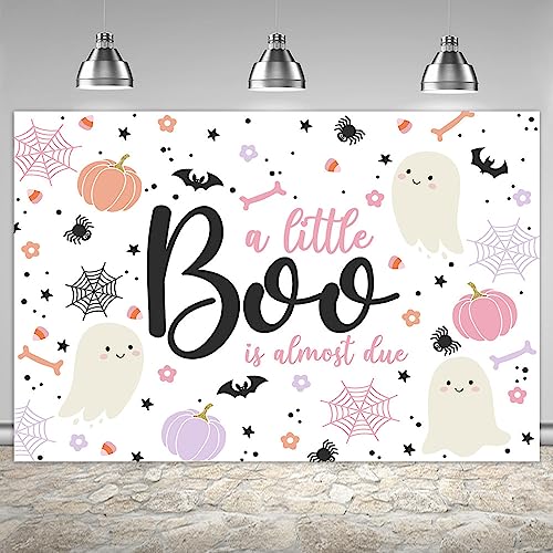 Ticuenicoa 6×4ft Halloween Baby Shower Backdrop A Little Boo is Almost Due Pink Ghost Bat Pumpkin Girls Kids Hey Boo 1st Birthday Party Photography Background First Birthday Party Banner Decor