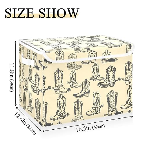 Krafig Foldable Storage Box Large Cube Organizer Bins Cowboy Boots Containers Baskets with Lids Handles for Closet Organization, Shelves, Clothes, Toys