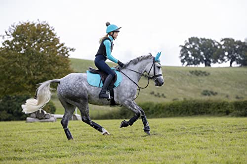 LeMieux Pom Pom Horse Riding Hat Silk with 4 Way Stretch Fabric Coordinates with Base Layers & Saddle Pads - Equestrian Headgear - Azure