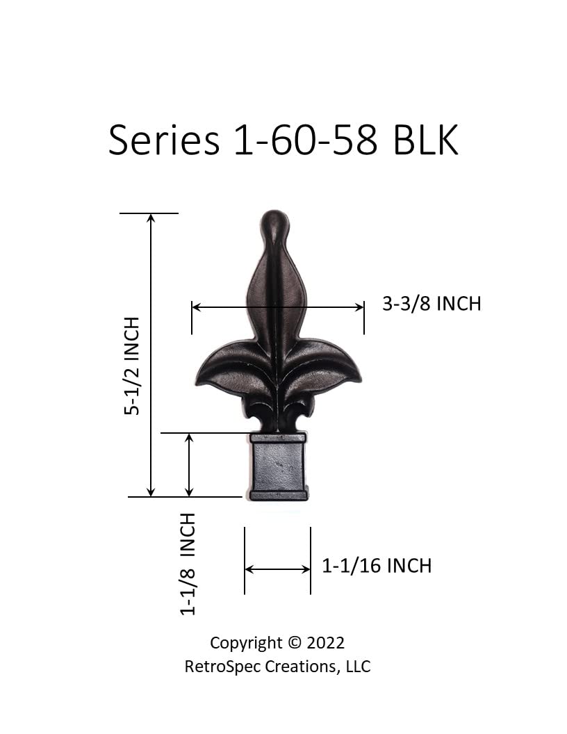 Retrospec Creations 10 Each for 5/8β Black Plastic Finial Tops for Iron Picket Fence Fleur De Lis β #1-60-58