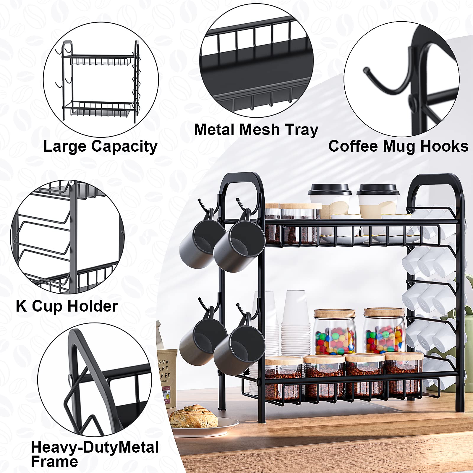 Kecio K Cup Holder, Large Capacity Coffee Pod Holder Coffee Bar Accessories and Cup Storage Organizer, Metal Coffee Station Organizer Save Space for Home, Kitchen, Office, Countertop (Capacity of 15)