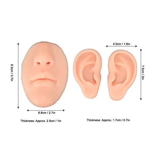 Silicone Ear Nose Model, Piercing Training Model Silicone Ear Model for Beginners, Simulated 3D Nose and Mouth Model, Teaching Tool for Piercing Exercises (Light Skin Color)