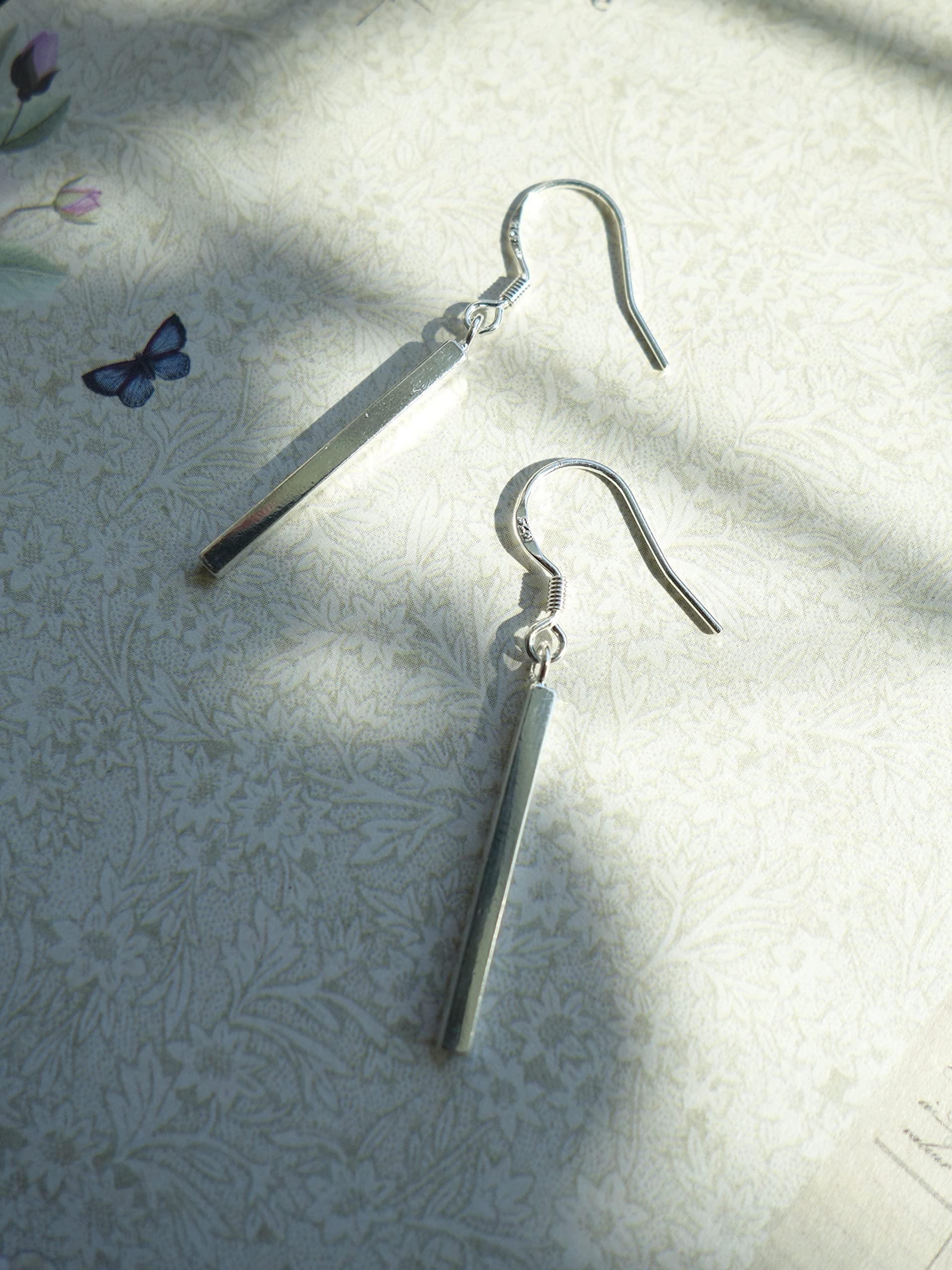 Lx3 Sterling Silver Bar Drop Earrings, Solid 925 Sterling Silver Bar Dangle Earrings for Women, Teen Girls. Minimalist Dangle Earrings