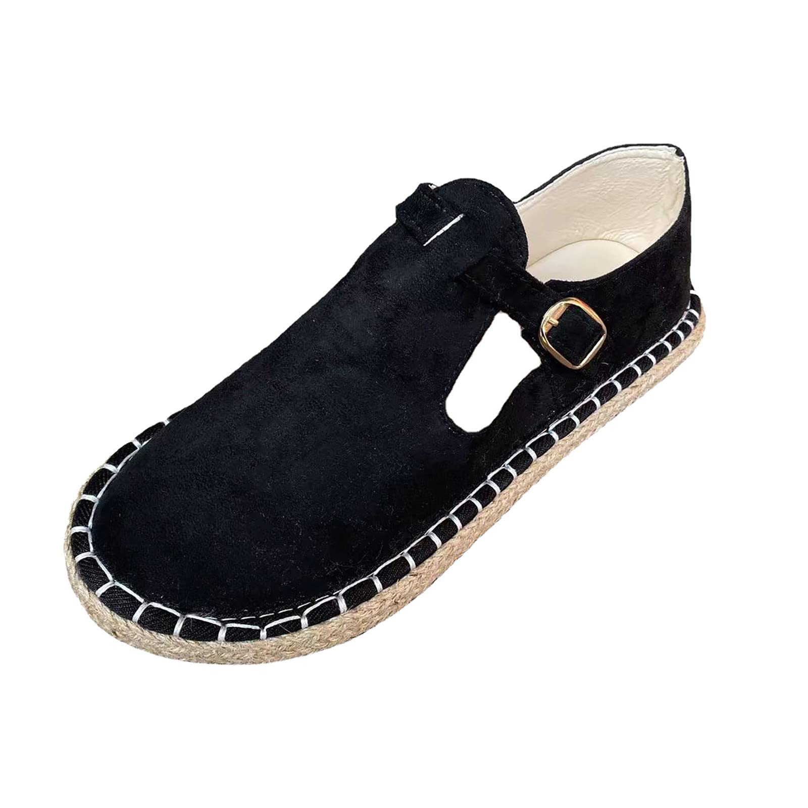 sckarle Women Espadrille Platform Wedges Sandals Ankle Straps Buckle Cutout Breathable Casual Summer Closed Toe Sandals