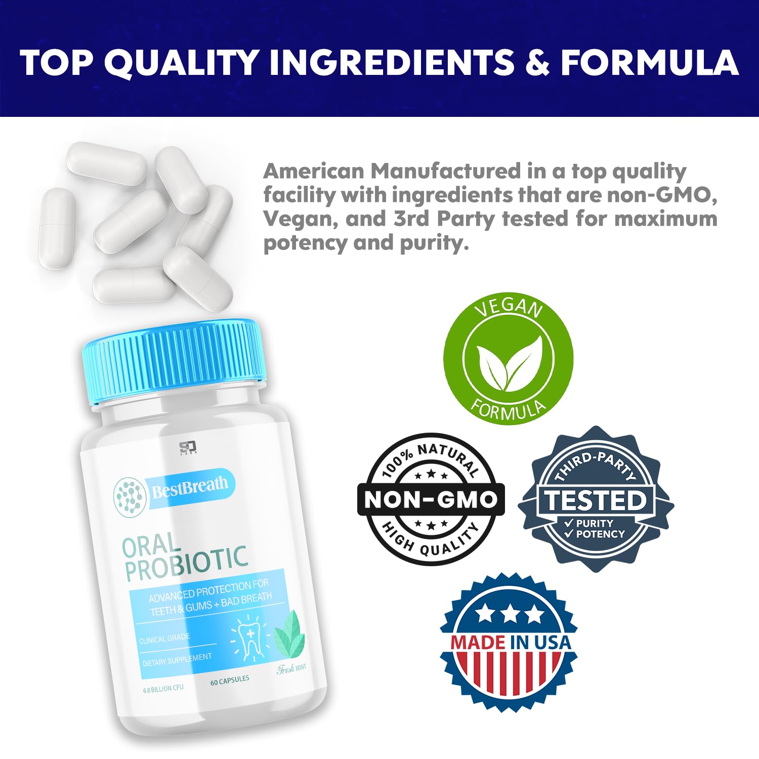 S.O Labs Best Breath Oral Probiotic Advanced Protection for Teeth, Gums, & Bad Breath - Best Breathe Probiotic Supplement Pills for Healthier Teeth & Gums (1 Pack)
