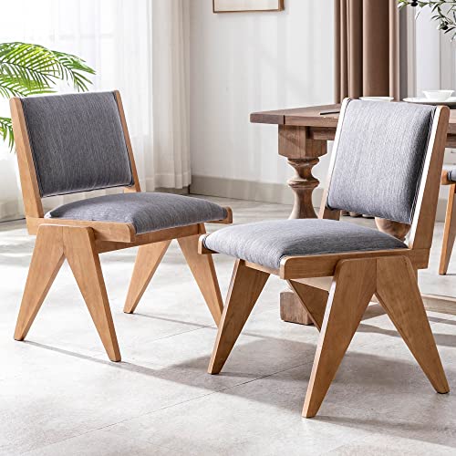VESCASA Upholstered Dining Chairs with Wood Legs, Linen Mid-Century Modern Padded Dining Chairs with Cushion Back for Dining Room, Kitchen, Set of 2, Grey