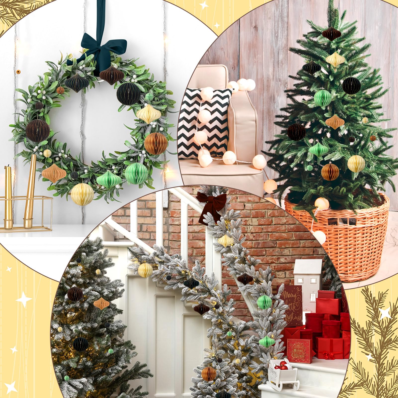 TecUnite 50 Pcs Glitter Christmas Party Decorations 3D Mini Glitter Edge Paper Honeycomb Ornament Honeycomb Tissue Hanging Ornament for Xmas Tree Decoration Wedding Birthday Party(Classic)