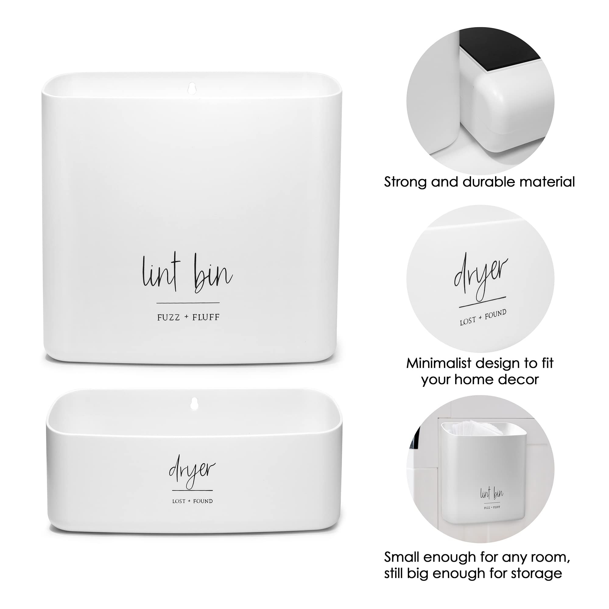 Magnetic Lint Bin for Laundry Room Organization and Storage (2 Piece Set), Waste Holder and Storage Decor, Saves Space with Magnet Mount onto Dryer or Wall Mount Options