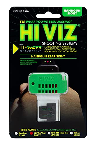 HIVIZ unisex adult HiViz MPLW11 Interchangeable LITEWAVE Rear Handgun Sight for Smith Wesson M P Full Size Compact E, Green, Red, and Black, One Size US