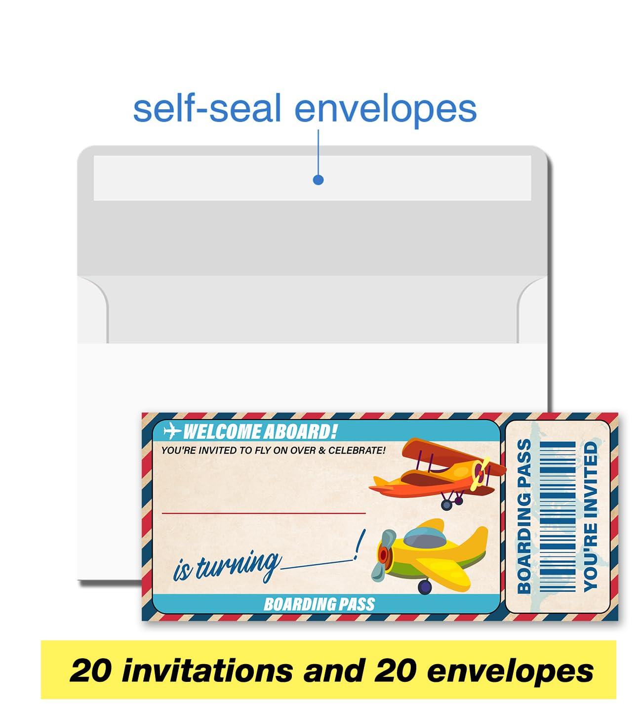 VAHATAN Airplane Birthday Party Invitations 20 Pack Airplane Ticket Invitations with Envelopes Invites Cards for Birthday Party