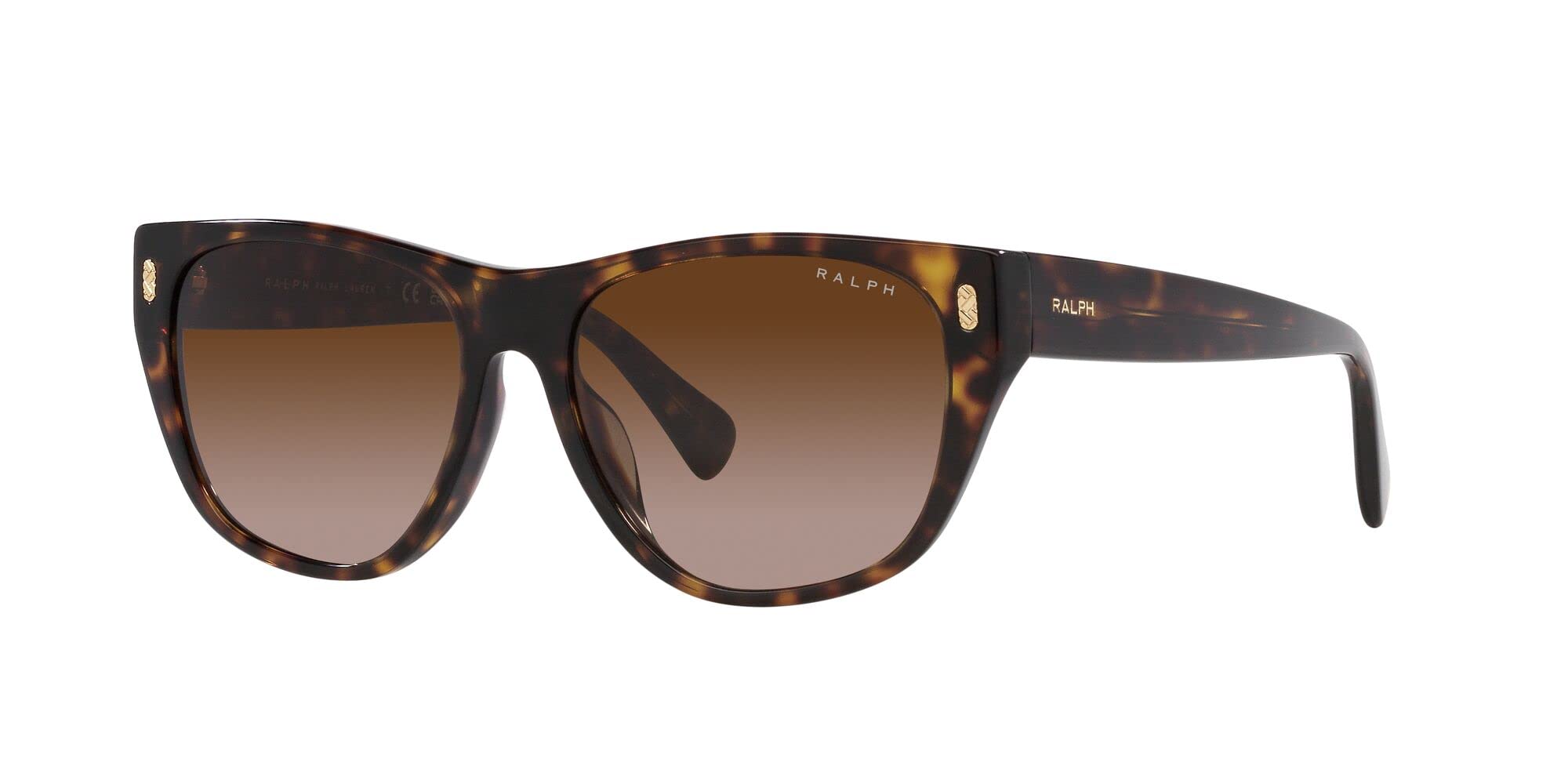 Ralph by Ralph Lauren Women's Ra5303u Universal Fit Square Sunglasses, Shiny Dark Havana/Gradient Brown, 55 mm
