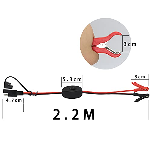 PNGKNYOCN SAE to Battery Alligator Clip 12V 16AWG Wire Harness SAE with Switch Quick Release Adapter to Alligator Clips Quick Disconnect Cable(2M)