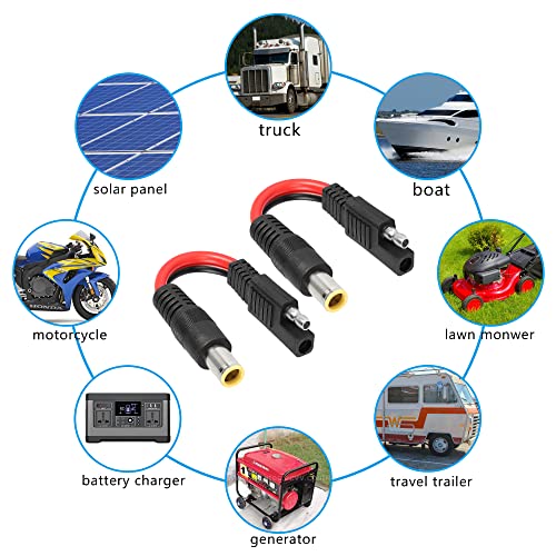 PNGKNYOCN SAE to DC 8mm Short Cable 10cm 14 AWG SAE Solar Connector to DC 8mm Male Connector Power Cable for Solar Generator Portable Solar Panel(2-Pack)