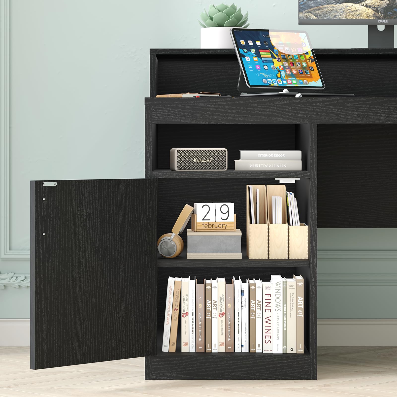 TVU 65" Computer Desk with 3 Drawers & Printer Stand, Office Desk with Monitor Stand & Storage Cabinet, Gaming Desk with Storage Shelf & Large Desktop, White Writing Desk for Home Office