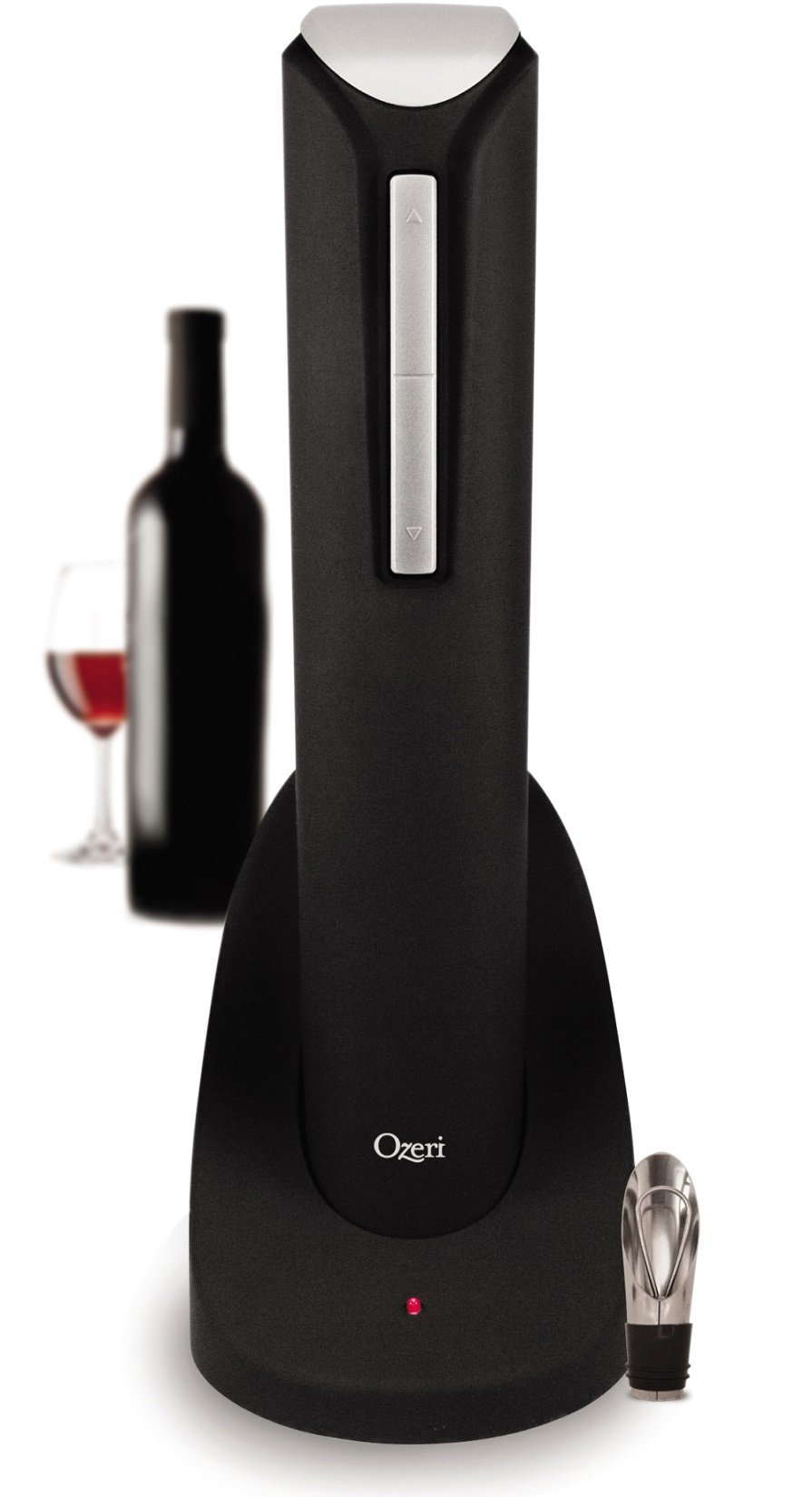 Ozeri Pro Electric Bottle Opener with Wine Pourer, Stopper, Foil Cutter, and Elegant Recharging Stand, Black