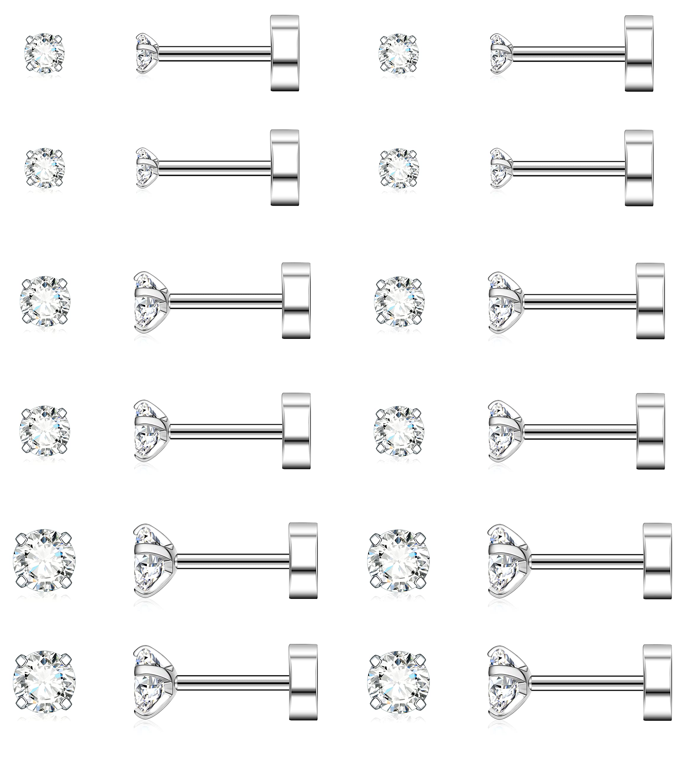 LYLYMIMI Surgical Steel Hypoallergenic Flat Back Stud Earrings for Women Screw Back Ear Piercing Earring