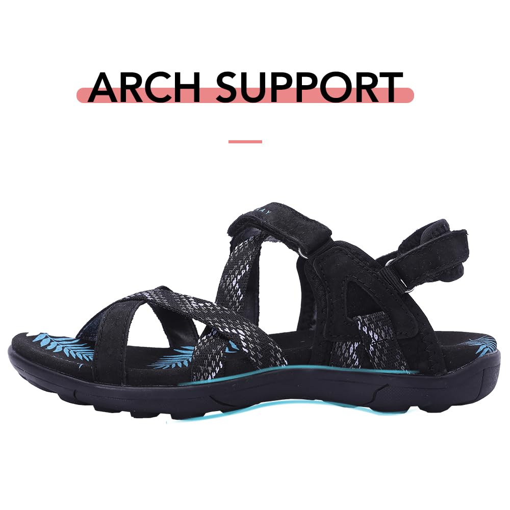 MGGMOKAY Womens Hiking Sandal Outdoor Sport Sandal with Arch Support for Beach Vacation Casual Camping,Black,8