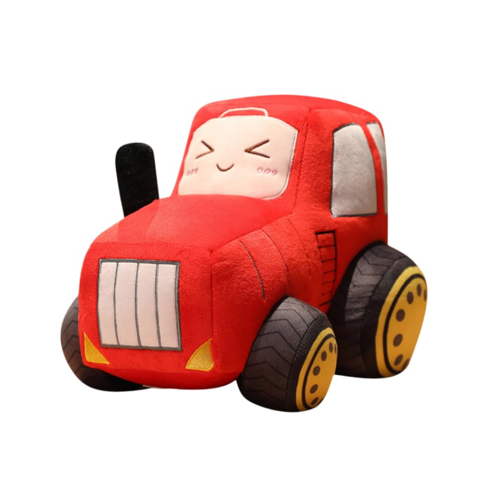 XIZHI Car Plush Toy Soft Stuffed Car Plush Pillow Toy CuteTractor Cartoon Throw Pillow Plushie Gifts for Kids Birthday Christmas Party (Tractor Red)