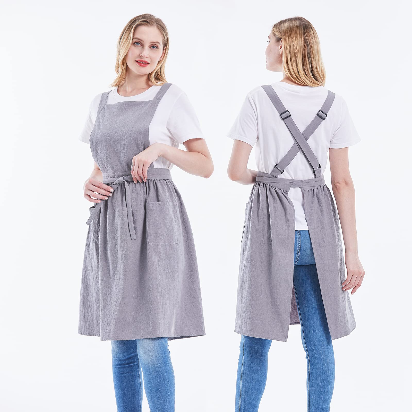 Nanxson Women Cotton Linen Apron Cross Back adjustable Work Apron Gardening Apron Chef Apron CF3046