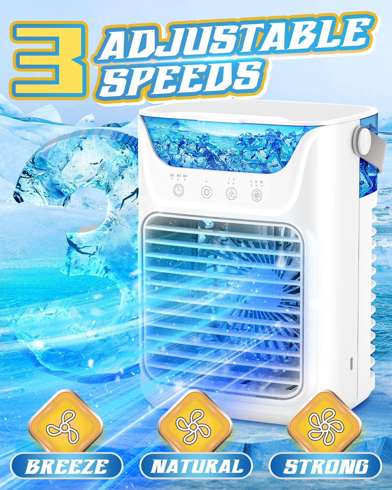Portable Air Conditioner, 650ML Evaporative Personal Air Cooler Fan with 2 Cool Misting, 3 Speeds, 2~6h Timer & 7 Night Light, Small Air Conditioner Humidifier Portable Fan for Bedroom Office Camping