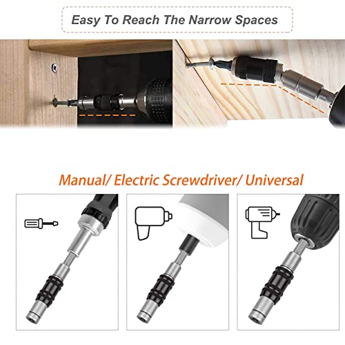 Saipe 2pcs Pivot Drill Bit Holder Set 1/4" Hex Pivoting Bit Tip Holder Quick Release Magnetic Screwdriver Bit Holder Screw Drill Tip Extension Rod for Tight Spaces or Corners, 88mm and 145mm Length