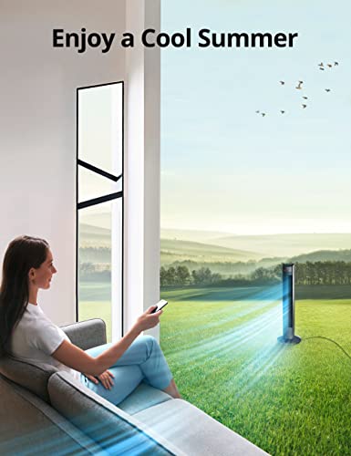 Tower Fan, Whole Room Wind Curve Oscillating Tower Fan with Remote Control, 3 Modes, 12H Timer, LED Display with Auto Screen Off, Low Noise Floor Bladeless Fan for Bedroom, Study or Office Use, black